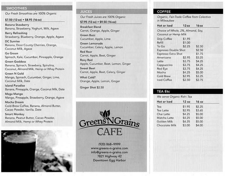 Café Menu – Greens N Grains Natural Foods Market & Café